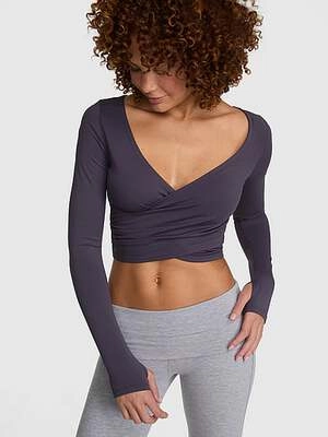 Pink Relay™ Long-sleeve Cropped Wrap Top - Grey