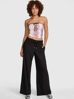 Pink Smocked-band Straight-leg Pants