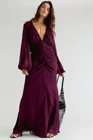 Shona Joy Amina Plunge Maxi Dress - Wine Tasting