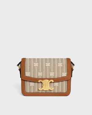 CELINE Teen Triomphe Bag In Textile With Triomphe All Over And Calfskin