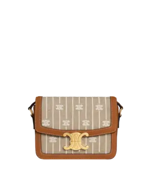 Celine Teen Triomphe Bag In Textile With Triomphe Monogram And Calfskin - Blanc