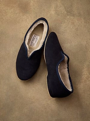 Overland S Eden Shearling-lined Leather Slippers - Navy