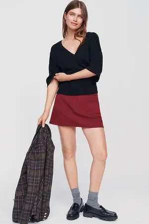 Maeve Cotton Merino Plunge V-neck Sweater - Black