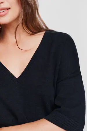 Maeve Cotton Merino Plunge V-neck Sweater - Black