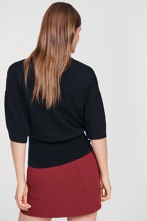 Maeve Cotton Merino Plunge V-neck Sweater - Black
