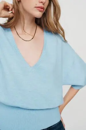 Maeve Cotton Mero Plunge V-neck Sweater