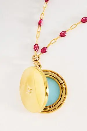 HEATHER HAWKINS North Star Locket Necklace - Pink Pattern
