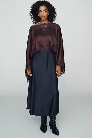 Anthropologie Sat Lace Poncho Top - Chocolate