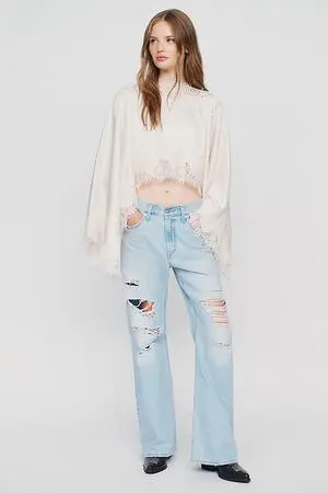 Anthropologie Satin Lace Poncho Top - Cream
