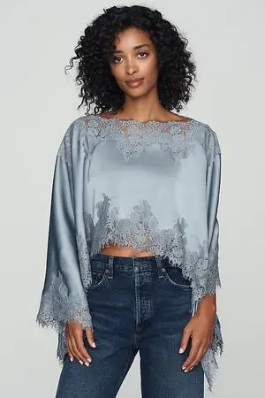 Anthropologie Sat Lace Poncho Top - Slate
