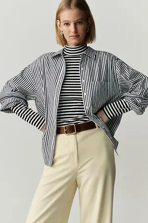 Maeve Cotton Button-up Shirt - Black Stripe