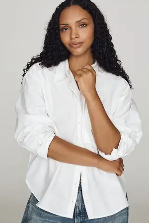 Maeve Shrunken Bennet 100% Cotton Buttondown Shirt - White