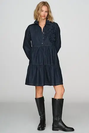 Maeve Betta 100% Cotton Denim Tiered Mi Shirtdress