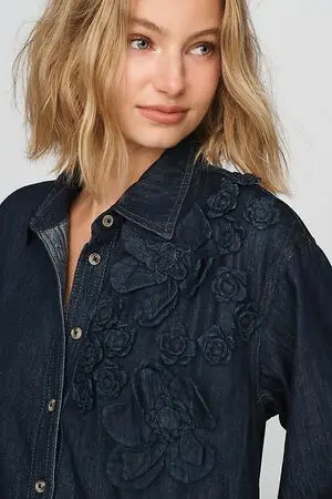 Maeve Betta 100% Cotton Denim Tiered Mi Shirtdress