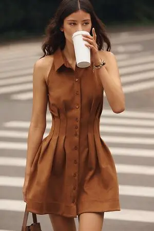 EXQUISE Tobie Ptuck Mi Dress Brown
