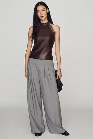 LAMARQUE Gny Faux-leather Lace Top