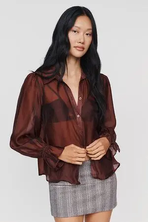 Anthropologie Sheer Buttondown Blouse - Brown