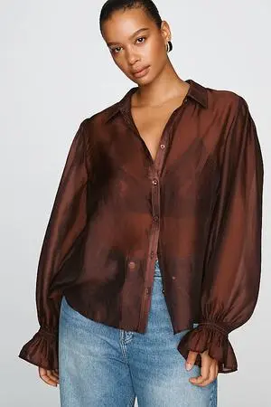 Anthropologie Sheer Buttondown Blouse - Brown