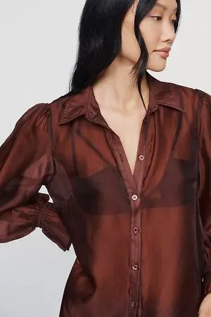 Anthropologie Sheer Buttondown Blouse - Brown