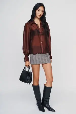 Anthropologie Sheer Buttondown Blouse - Brown