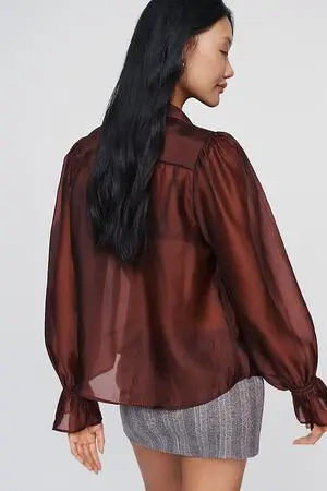 Anthropologie Sheer Buttondown Blouse - Brown