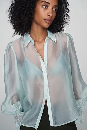 Anthropologie Sheer Buttondown Blouse - Light Blue