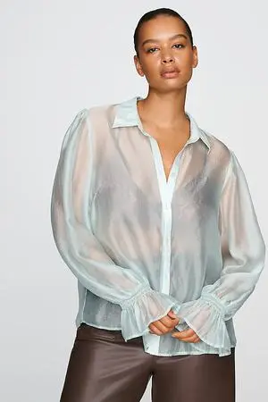 Anthropologie Sheer Buttondown Blouse - Light Blue
