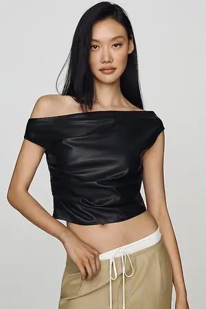 LAMARQUE Es Faux-leather Off-shoulder Top - Black