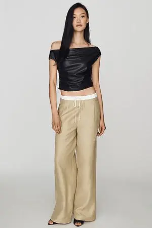 LAMARQUE Es Faux-leather Off-shoulder Top