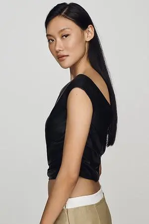 LAMARQUE Es Faux-leather Off-shoulder Top