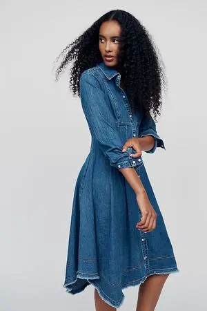 PILCRO Denim Waisted Midi Shirtdress - Medium Denim