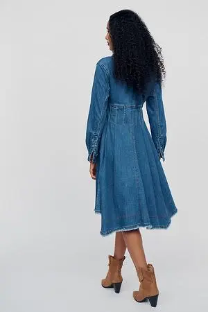 PILCRO Denim Waisted Midi Shirtdress - Medium Denim