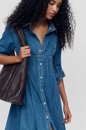 PILCRO Denim Waisted Midi Shirtdress - Medium Denim