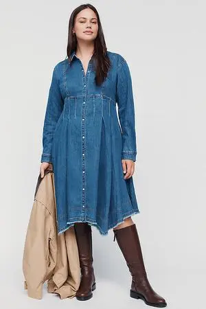 PILCRO Denim Midi Shirtdress - Medium Denim