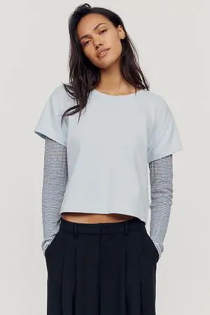 PILCRO Twofer Long Sleeve T-shirt - Blue Stripe