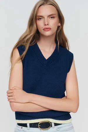 Maeve V-neck Sweater Vest - Navy