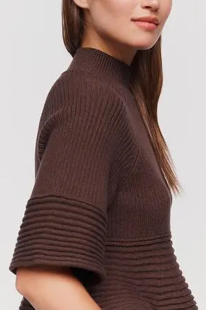 Maeve Mock-neck Swing Sweater - Brown