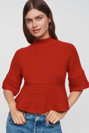 Maeve Mock-neck Swing Sweater - Red