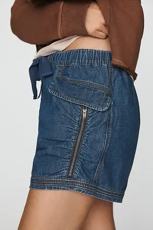 PILCRO 100% Cotton Ruched Flight Shorts