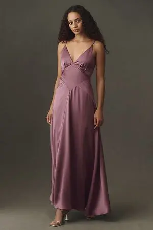 Bhldn Satin Bias-cut V-neck Maxi Dress