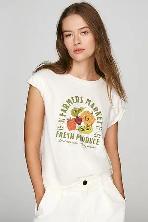 Maeve Caitl 100% Cotton Boxy Tee - Ivory Pattern