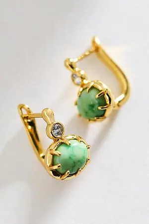 Anthropologie Crystal Huggie Hoop Earrgs - Green