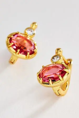 Anthropologie Crystal Huggie Hoop Earrgs - Pink