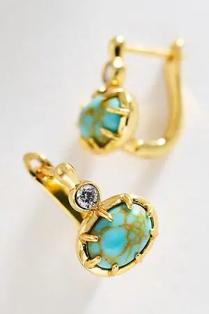 Anthropologie Crystal Huggie Hoop Earrgs - Turquoise