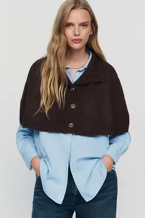 Anthropologie Cropped Funnel-neck Poncho - Chocolate