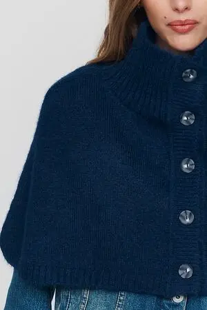 Anthropologie Cropped Funnel-neck Poncho - Navy