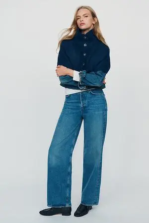 Anthropologie Cropped Funnel-neck Poncho - Navy