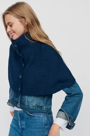 Anthropologie Cropped Funnel-neck Poncho - Navy