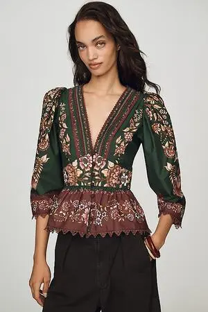 Farm Rio Daniela 100% Cotton Peplum Blouse