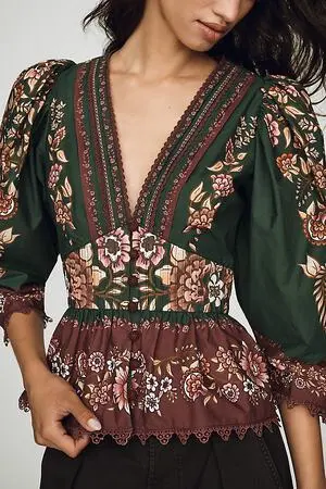 Farm Rio Daniela 100% Cotton Peplum Blouse